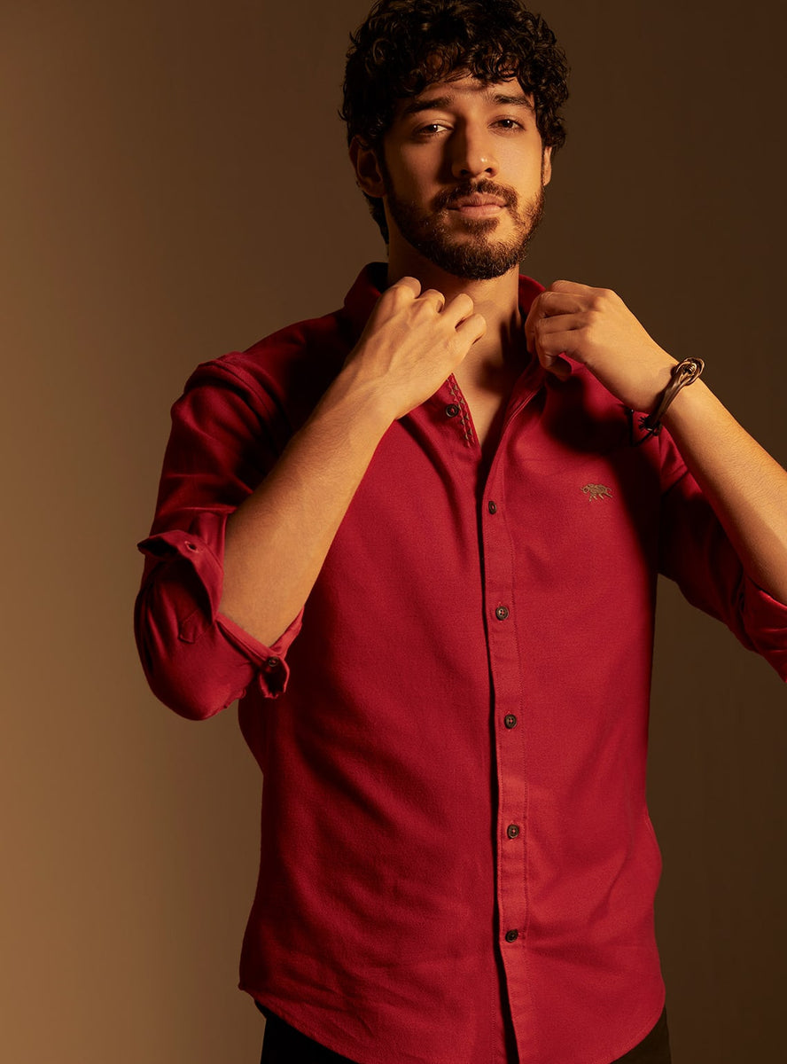 Buy Vermillion Red Shirt | Casual Red Solid Shirt for Men Online | Andamen