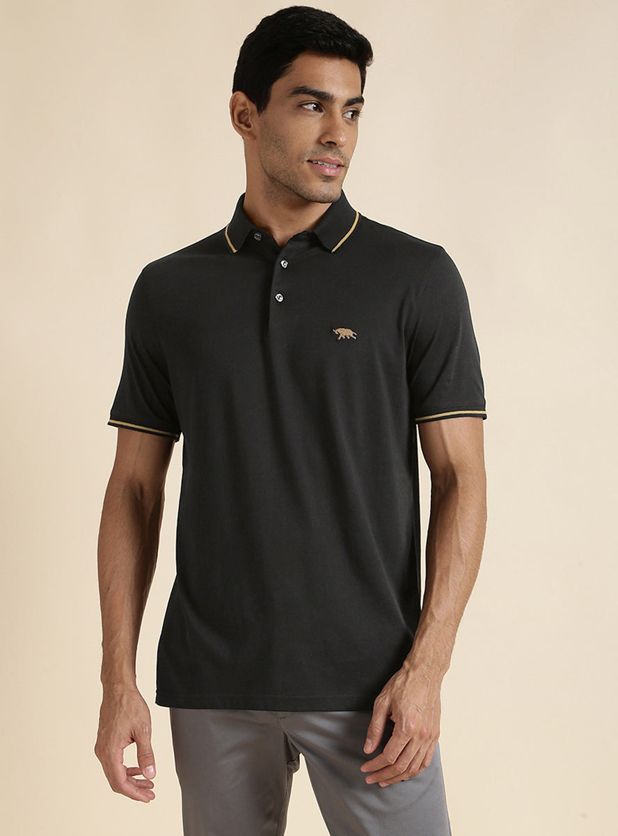 Buy Jet Gold Polo | Casual Black Solid Polos for Men Online | Andamen