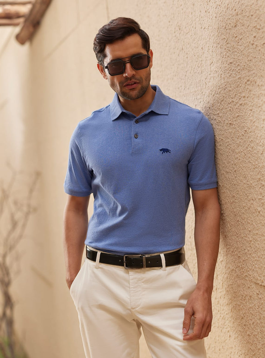 Buy Horizon Melange Polo | Casual Blue Solid Polo for Men Online | Andamen