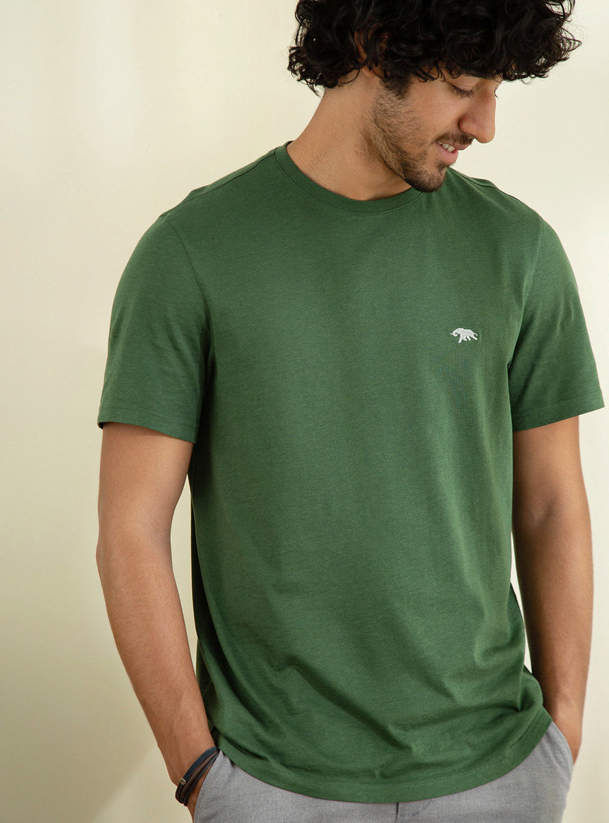 Buy Evergeen Crew | Melange Green Solid Shirt for Men Online | Andamen