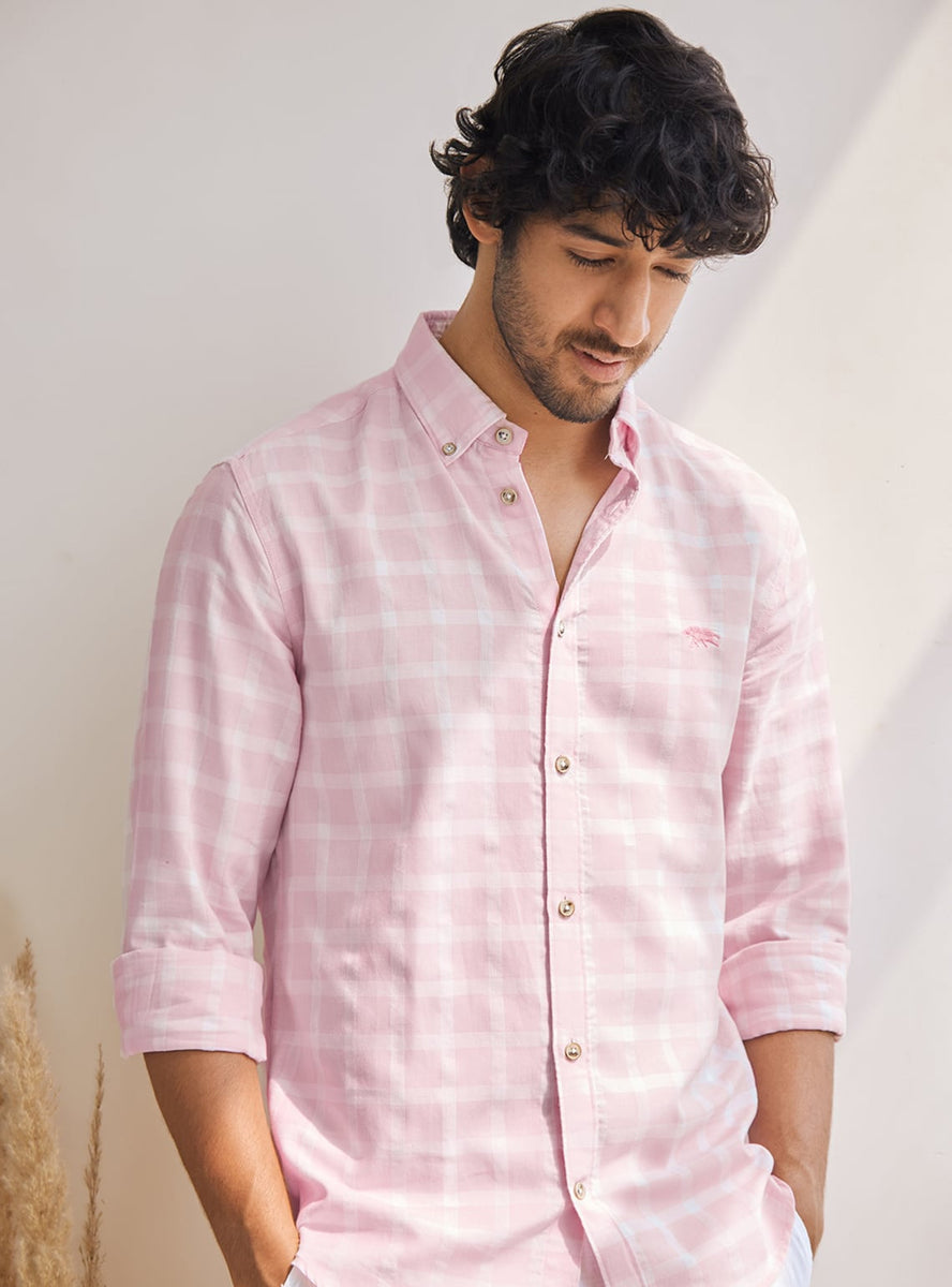 Buy Vapour Pink Check | Casual Pink Checks Shirts for Men Online | Andamen