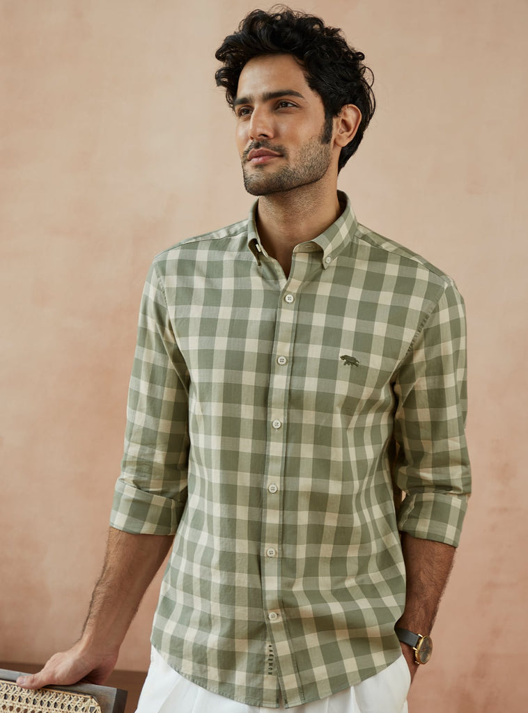 Buy Sage Green Check | Casual Grey Check Shirt for Men Online | Andamen