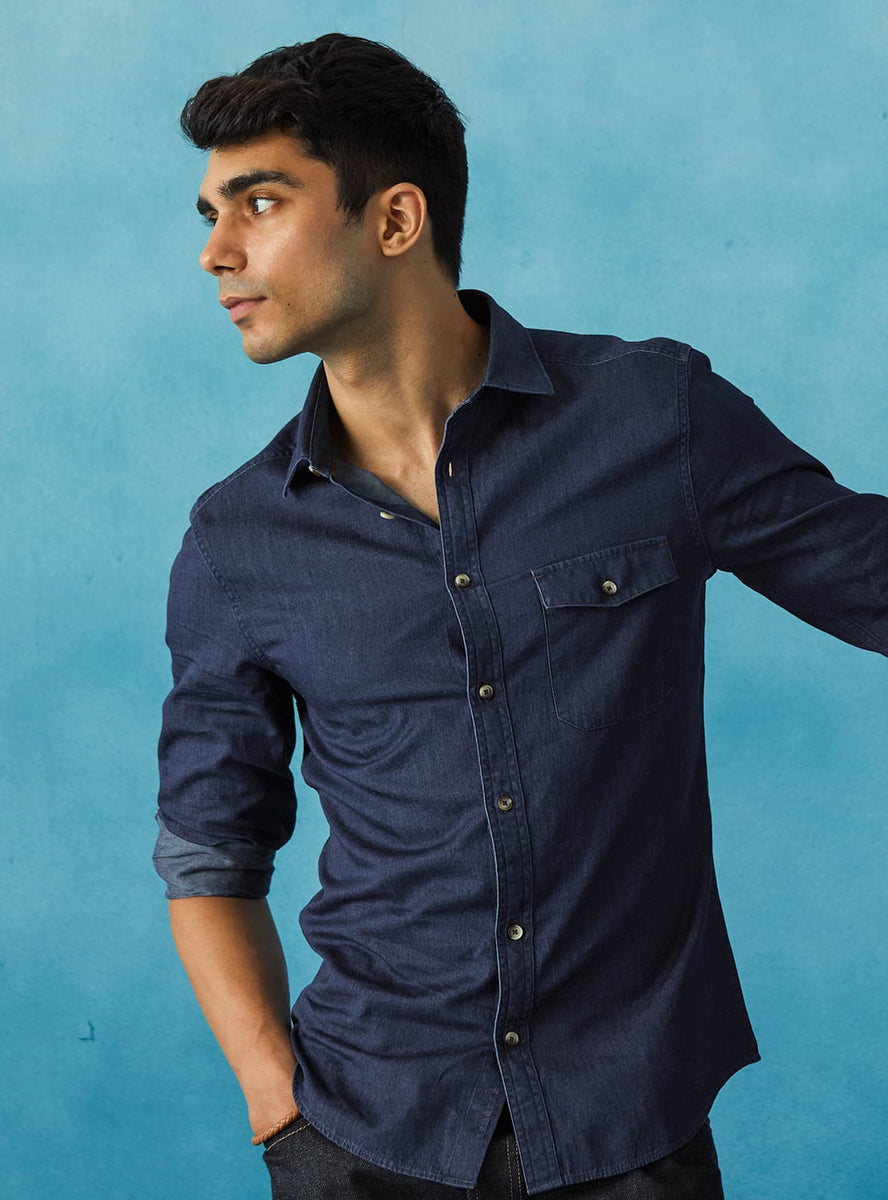 Buy Indigo Sapphire Shirt | Semi Casual Indigo Solid Shirts for Men ...
