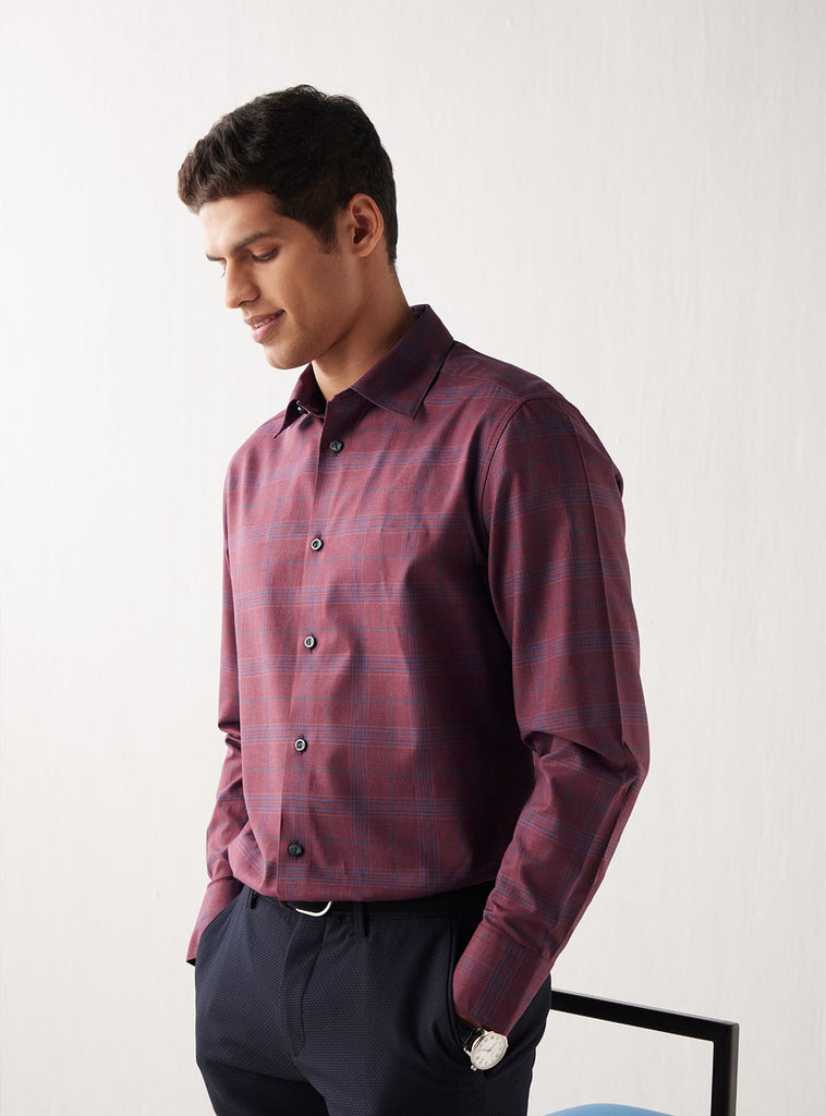 Buy Deep Ruby Grid | Semi formal Red Checks Shirts for Men Online | Andamen