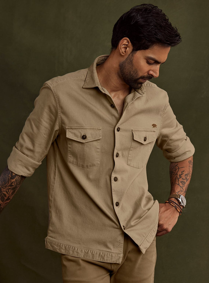 Buy Sandy Beige Overshirt | Casual Brown Solid Overshirts for Men ...