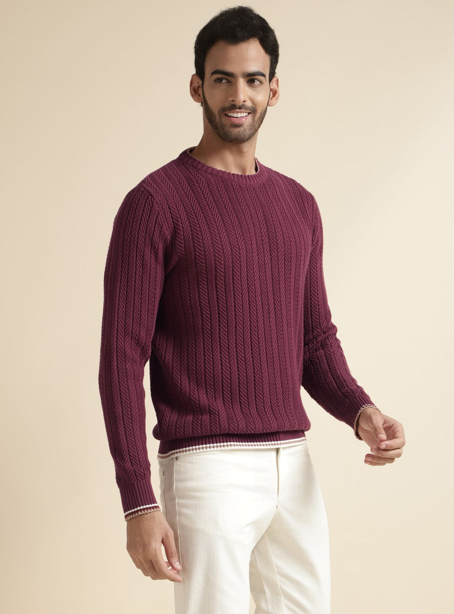 Buy Burgundy Wine Pullover | Casual Burgundy Solid Pullovers for Men ...