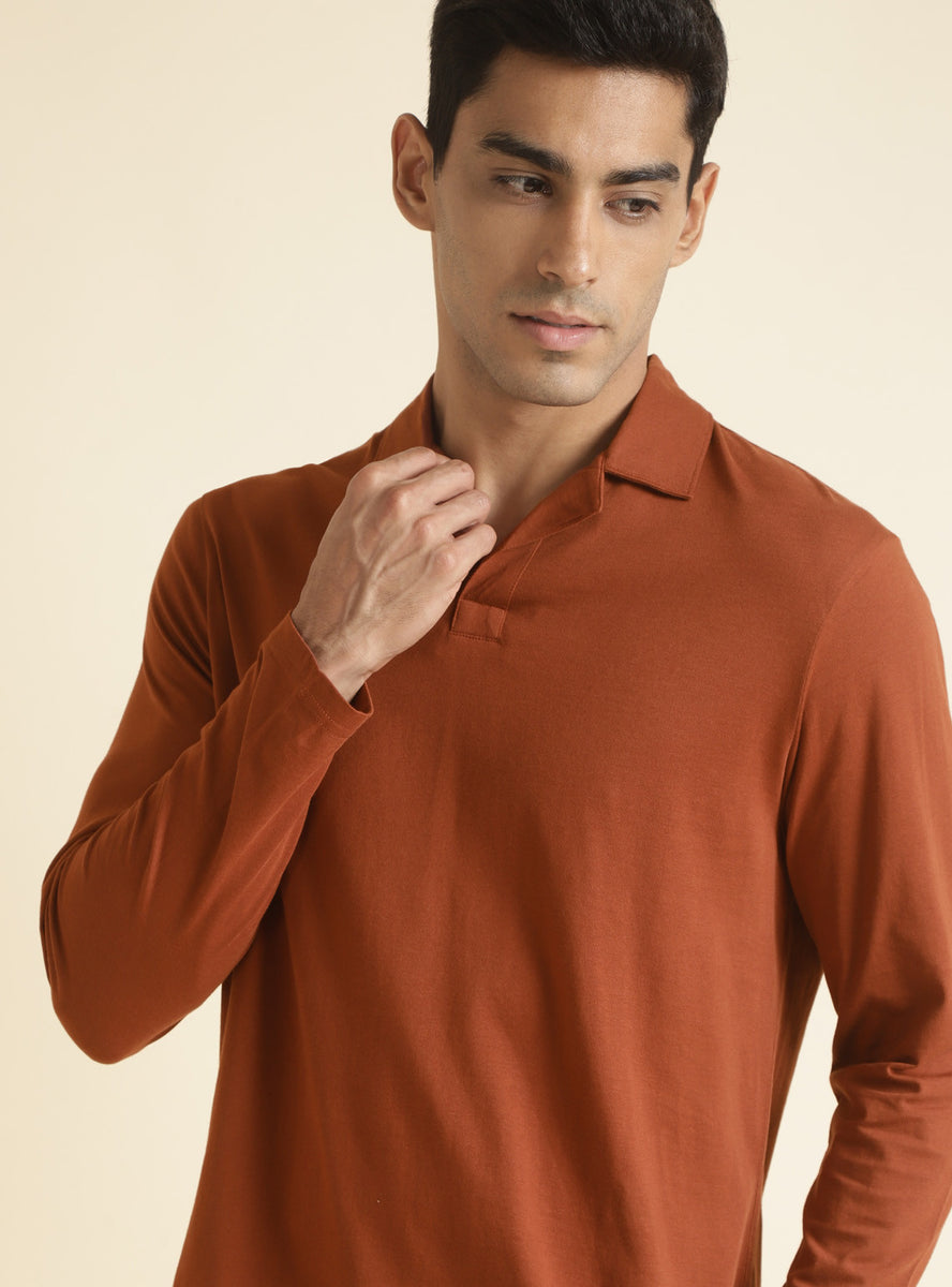Buy Fire Rust Polo | Casual Rust Solid Polo for Men Online | Andamen