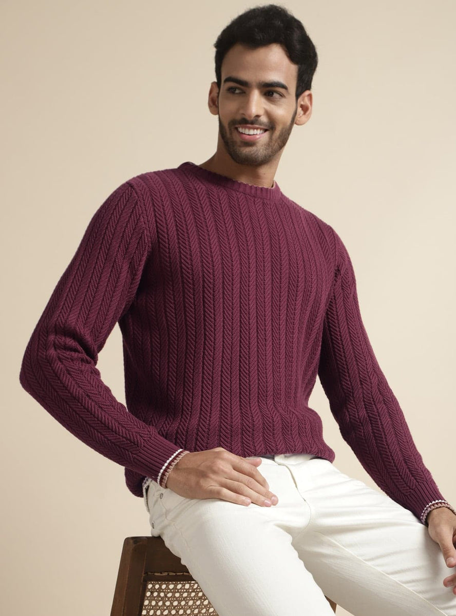Buy Burgundy Wine Pullover | Casual Burgundy Solid Pullovers for Men ...