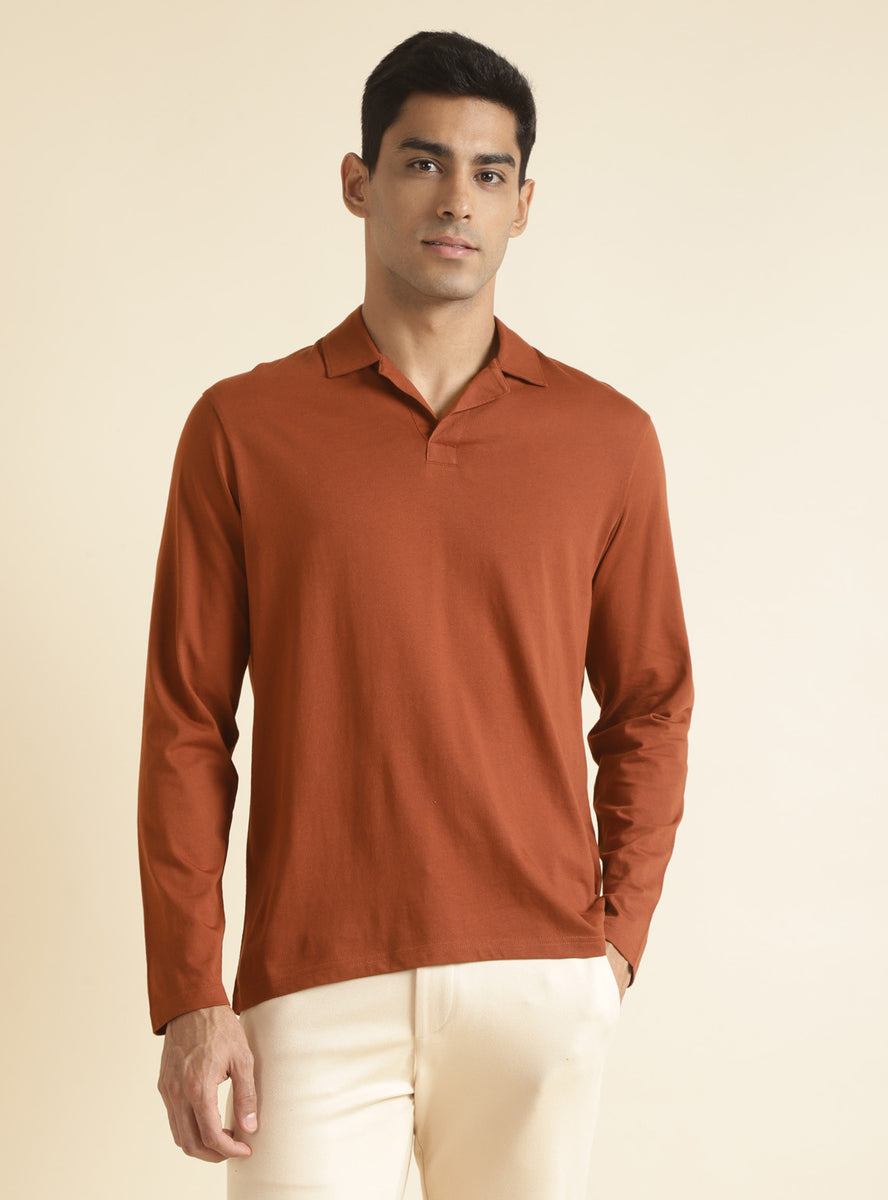 Buy Fire Rust Polo | Casual Rust Solid Polo for Men Online | Andamen