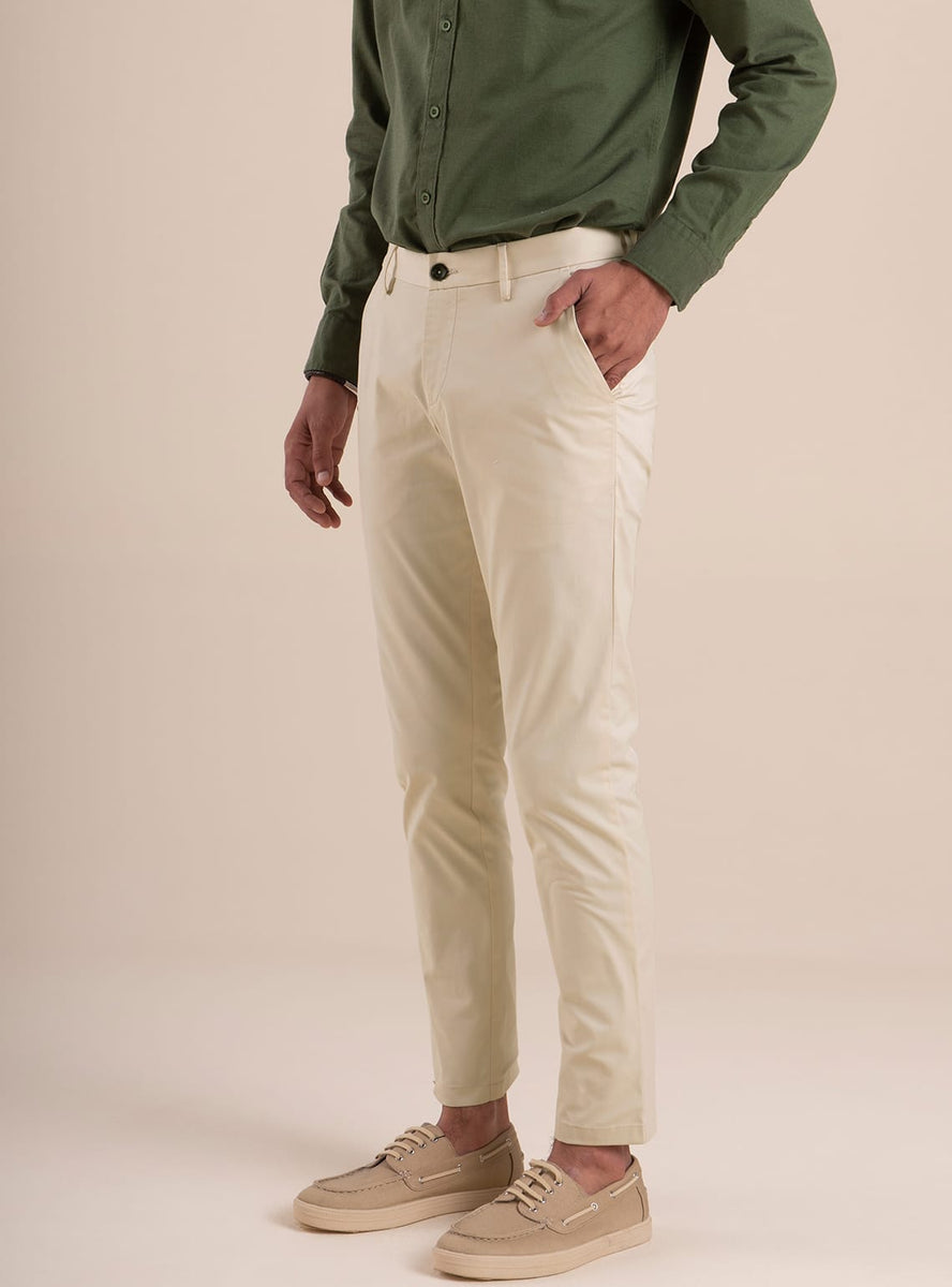 Buy Crema Chino | Semi Casual Beige Solid Chinos for Men Online | Andamen