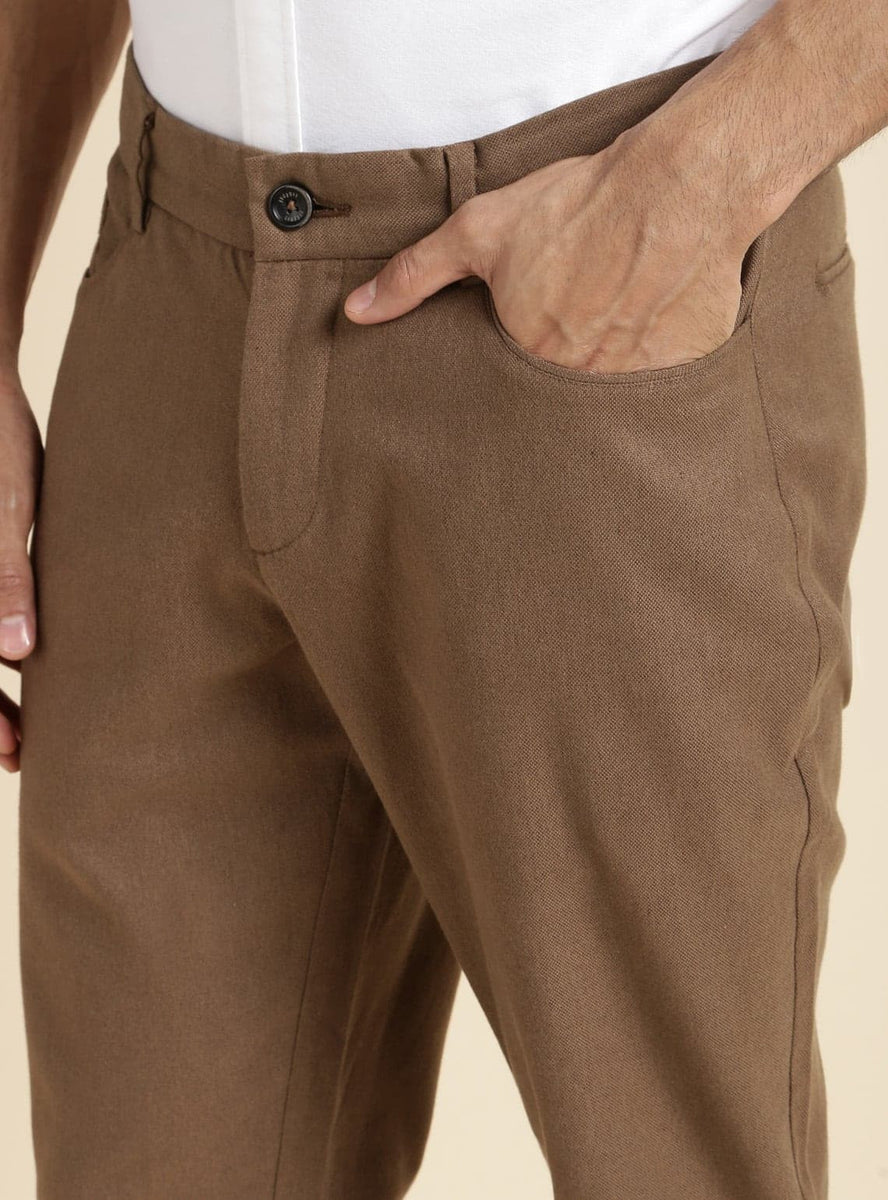 Buy Faded Wood Chino | Casual Brown Dobby Chinos for Men Online | Andamen