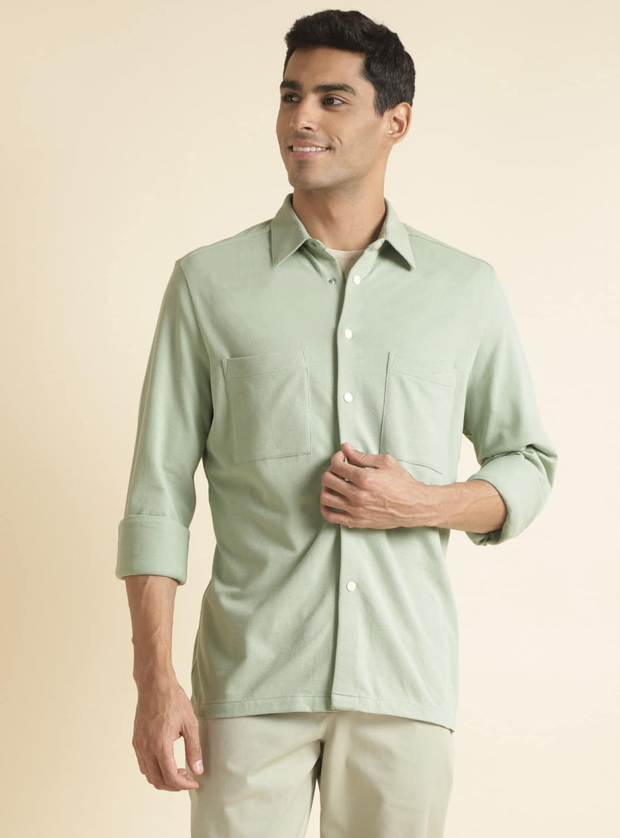 Buy Artichoke Green Shirt | Casual Green Solid Shirts for Men Online ...