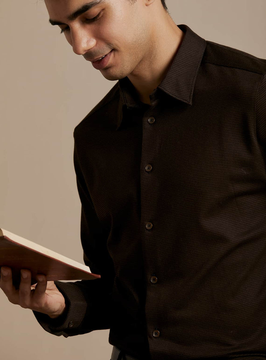 Buy Pecan Night Shirt | Semi Casual Brown Jacquard Shirt for Men Online ...