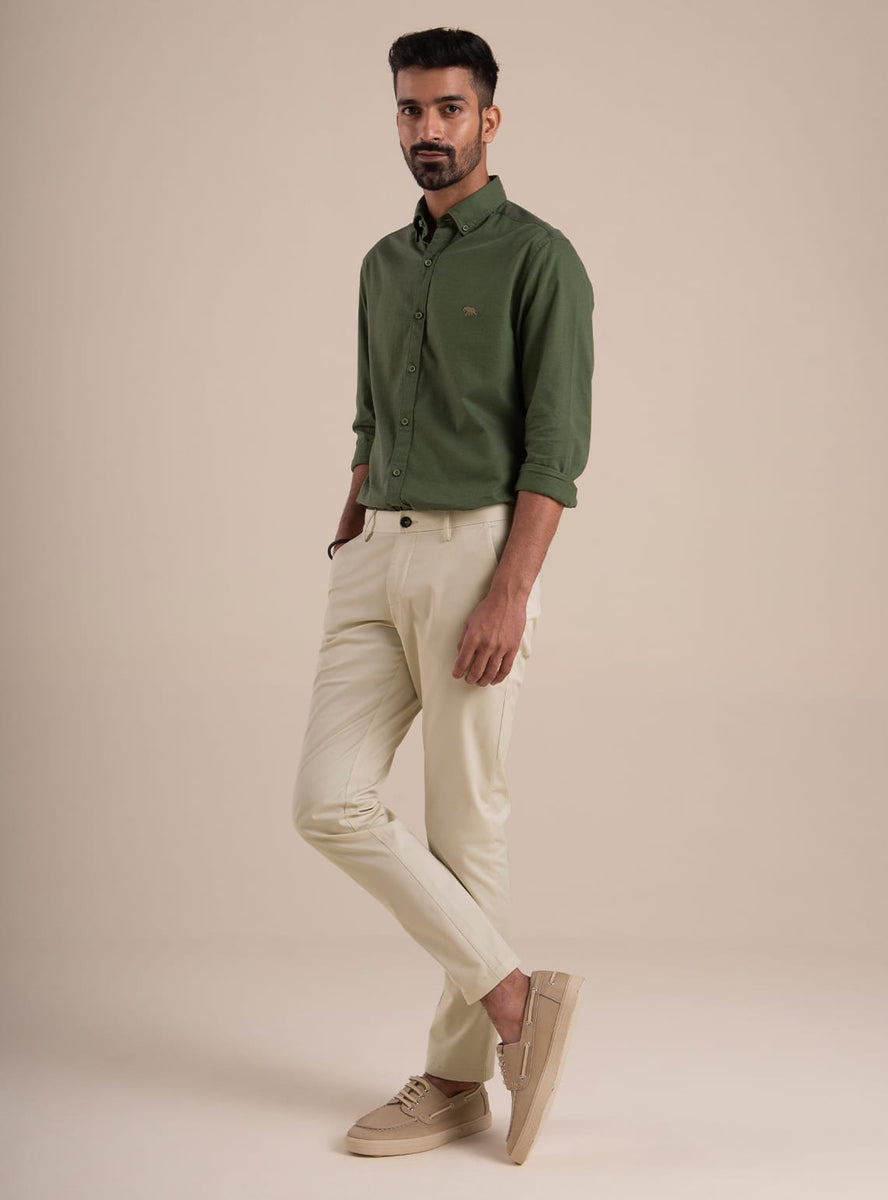 Buy Crema Chino | Semi Casual Beige Solid Chinos for Men Online | Andamen