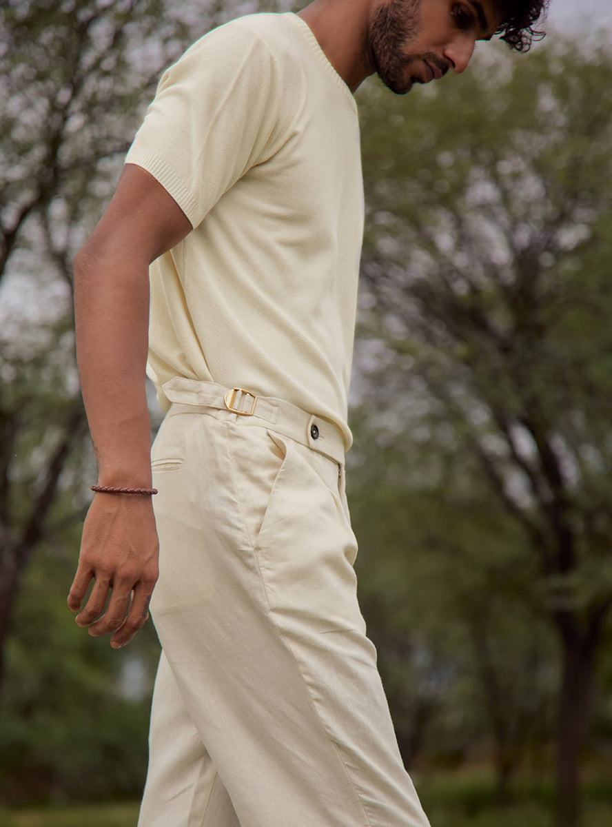 Buy Cream Linen Pant | Casual Beige Solid Bottomwear for Men Online ...