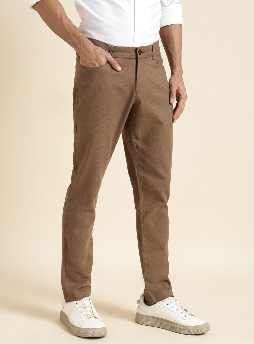 Buy Faded Wood Chino | Casual Brown Dobby Chinos for Men Online | Andamen