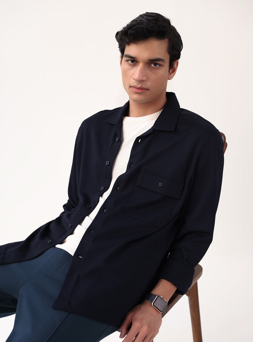 Buy Midnight Navy Overshirt | Casual Navy Solids Overshirts for Men ...
