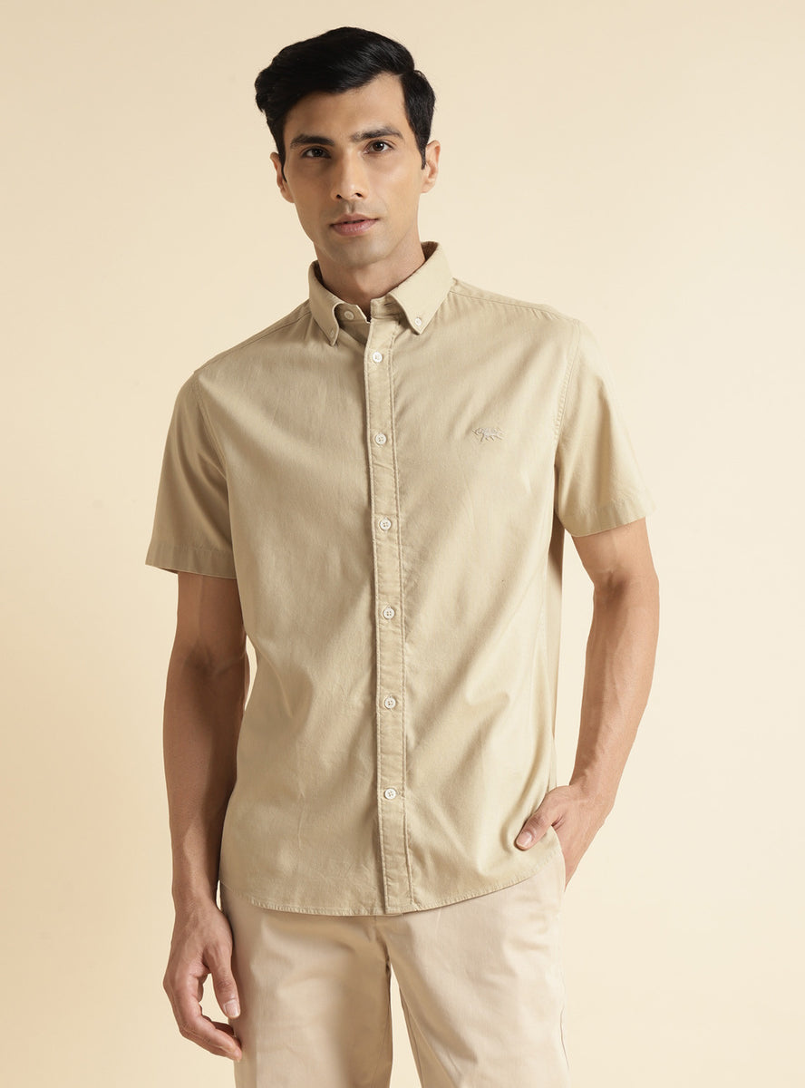 Buy Toasted Almond Shirt | Casual Khaki Solid Shirts for Men Online ...