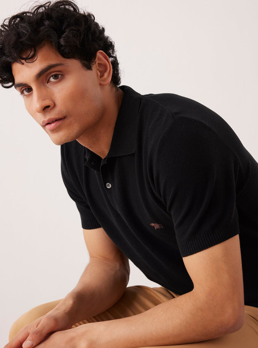 Buy Jet Knit Polo | Casual Black Solids Polos for Men Online | Andamen