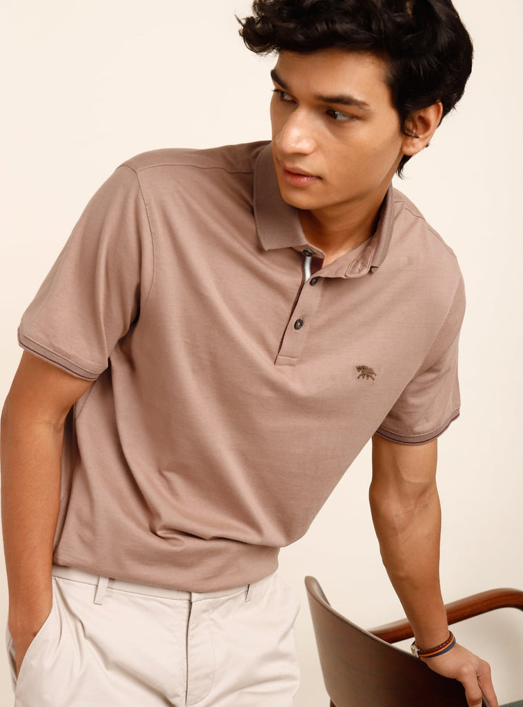 Buy Tan Brown Polo | Casual Brown Solid Polos & Tees for Men Online ...