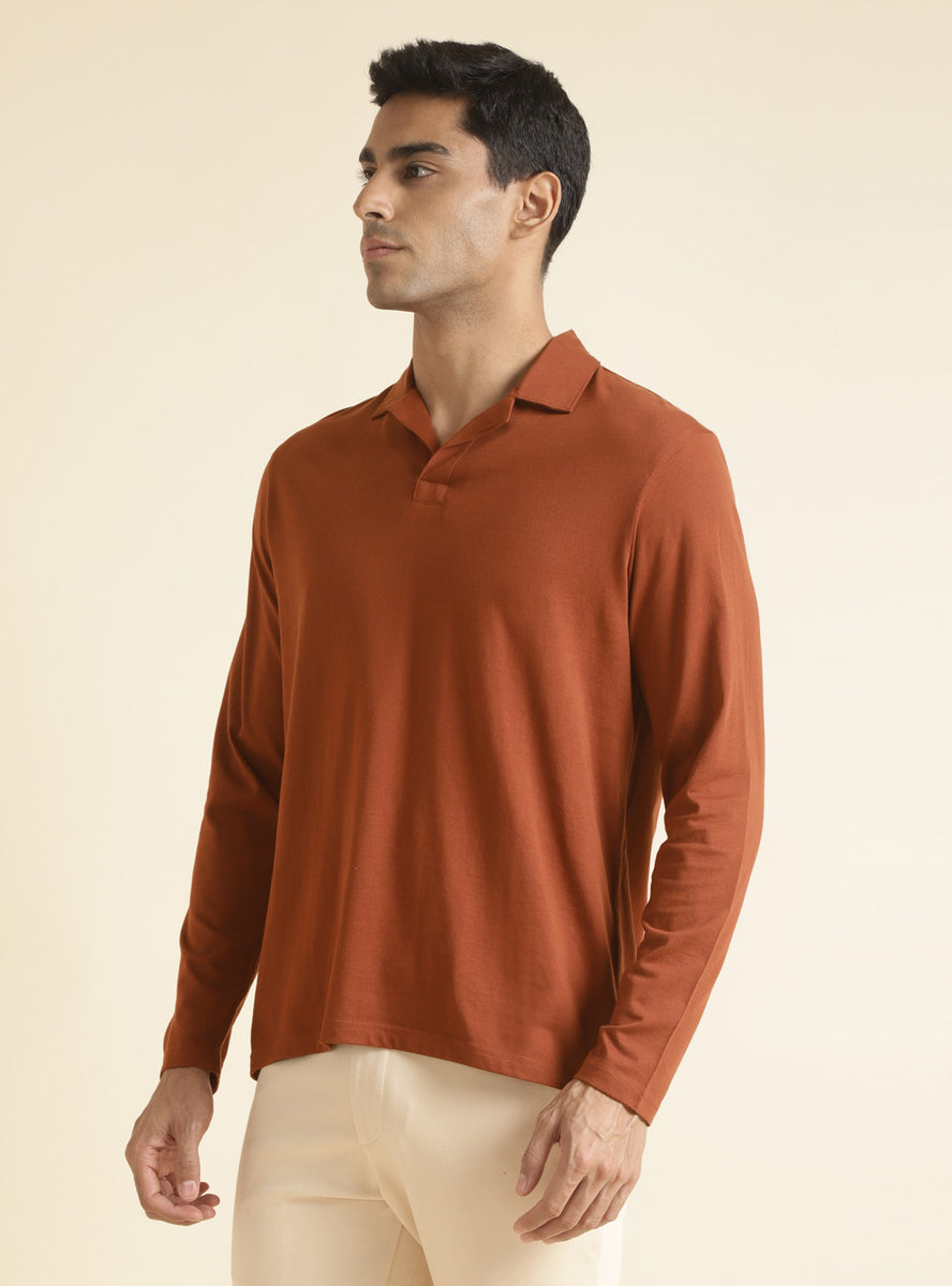 Buy Fire Rust Polo | Casual Rust Solid Polo for Men Online | Andamen