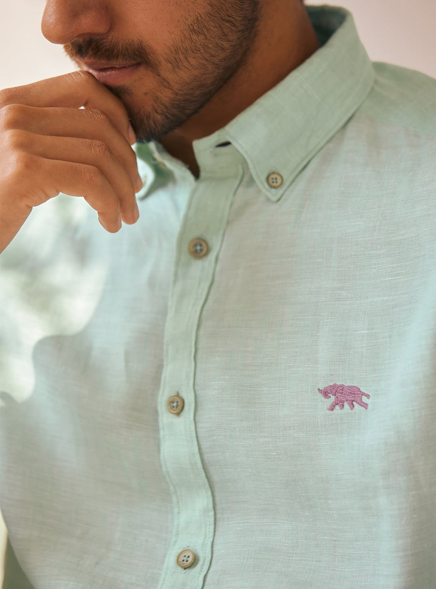 Buy Persian Mint Shirt | Casual Green Chambray Shirts for Men Online ...