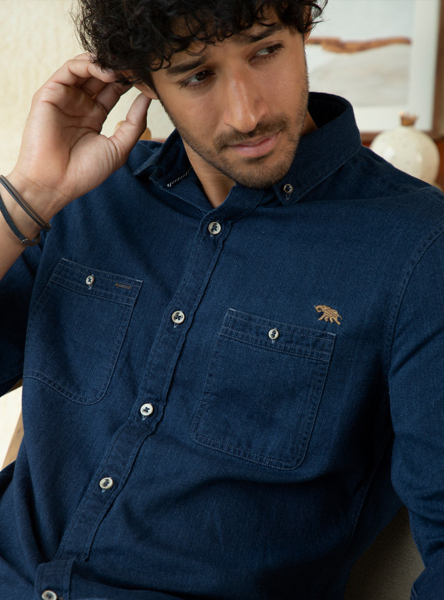 Buy Raw Blue Indigo Shirt | Casual Indigo Solid Shirts for Men Online ...