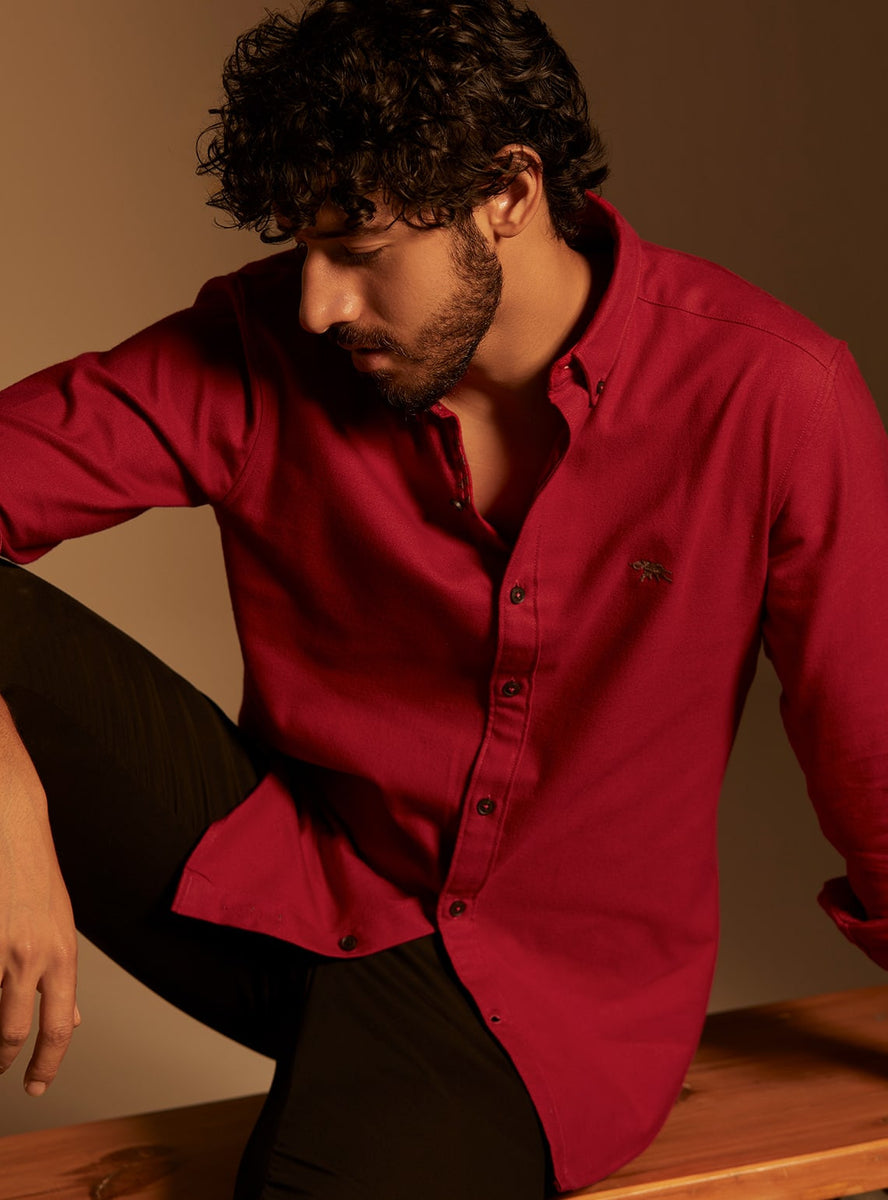 Buy Vermillion Red Shirt | Casual Red Solid Shirt for Men Online | Andamen