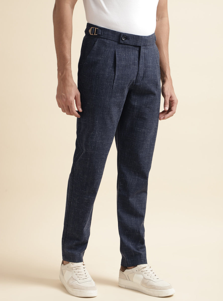 Buy Sapphire Blue Chino | Casual Navy Dobby Chinos for Men Online | Andamen