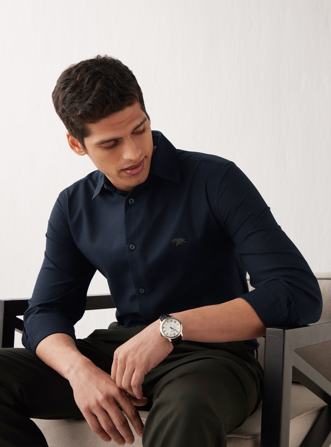 Buy Vulcan Navy Shirt | Semi casual Navy Solid Shirts for Men Online ...